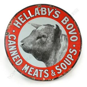 Vintage Hellaby's Bovo Canned Meats & Soups Enamel Tin Sign - Signage ...