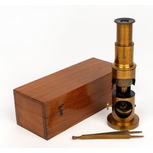 19th Century Brass Microscope in Wooden Box, Drum Style Design ...