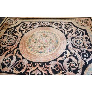 Chinoiserie Wool Rug with Floral Cut Relief Design - Rugs & Carpets ...
