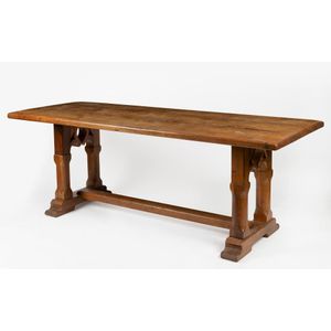 Gothic Revival Oak Plank Top Dining Table, Carved Supports - Tables ...