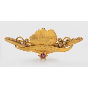 Antique Australian Gold Boomerang Brooch with Seed Pearls and Stone ...