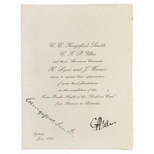 Trans-Pacific Flight Gratitude Note Signed by Kingsford Smith & Ulm ...