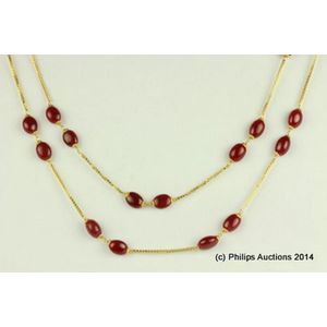 Ruby Bead Gold Chain Necklace - 57cts - Necklace/Chain - Jewellery