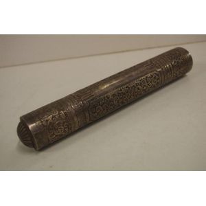 Indian Colonial Silver Scroll Cylinder with Repousse Design - Zother ...