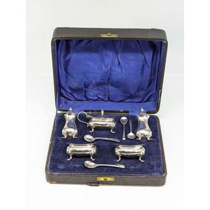 English Sterling Silver Condiments Set in Presentation Box, 1937 ...