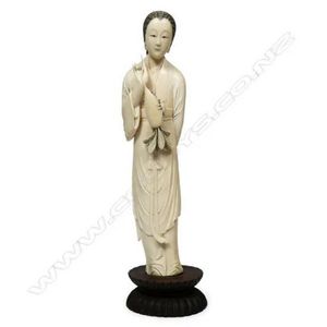 Japanese Carved Ivory Figure: Woman with Vegetable and Insect - Ivory ...