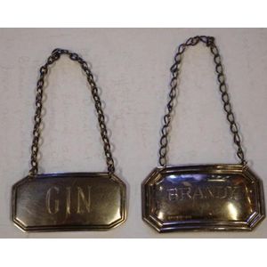 Sterling Silver Gin and Brandy Bottle Tags - Wine Labels - Silver