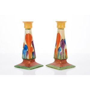 Clarice Cliff 'Crocus' Candlesticks, c. 1931, 20 cm tall - Cliff ...