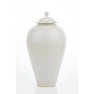 Chris Sanders lidded vessel, white glaze, baluster form, 1987 ...