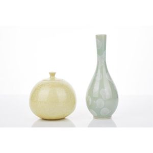 Yellow Porcelain Lidded Vase with Pale Blue Baluster Vase - Australian ...