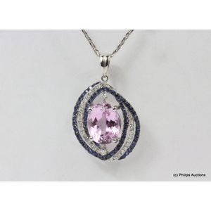 Ice Mauve Kunzite Pendant with Sapphire and Diamond Cluster - Pendants ...