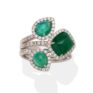 Emerald and Diamond Hinged Ring Set in 18ct Gold - Rings - Jewellery
