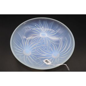 Etling France Frosted Vaseline Glass Bowl with Floral Decoration ...