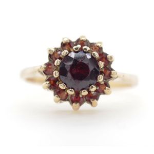 9ct Gold Garnet Cluster Ring, British Marked, Size R - Rings - Jewellery