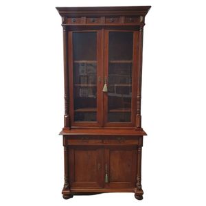 Victorian Walnut Bookcase with Glazed Doors and Fluted Columns ...