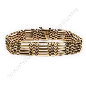 1900s 9ct Rose Gold Gate Link Bracelet with Safety Chain - Bracelets ...
