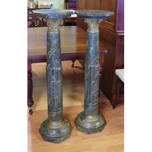 Green Marble Column Stands with Octagonal Tops - Pedestals - Furniture
