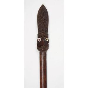 New Zealand Maori artefacts taiaha (fighting stick), kakauroa (staff ...