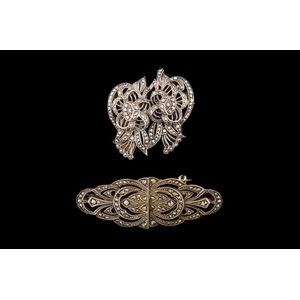 Marcasite Brooch/Dress Clips with Missing Stone - Brooches - Jewellery