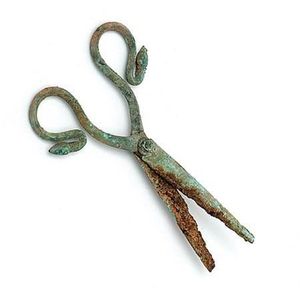 Tang Bronze Scissors with Serpent Finials - Bronze - Oriental