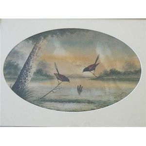 Birds by River - Watercolours, Other Works on Paper - Art