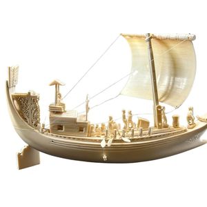 Chinese Ivory Boat with Carved Crew Members on Rotating Stand - Ivory ...