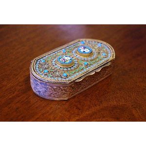 French Micro-Mosaic Box with Mirror & Contents