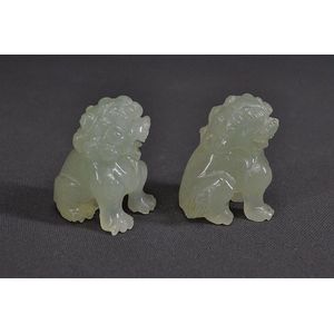 Green Jade Fo Dogs Pair - 5cm Height - Jade - Oriental