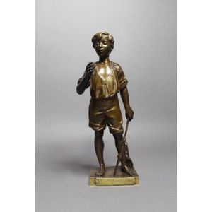 French Bronze Boy with Stick - Figures/Groups - Sculpture/Statuary