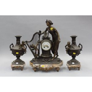 French Figural Harp Clock with Putto and Garnitures - Clocks - Sets ...