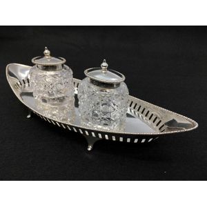 Crystal and Silver Condiment Tray with Bottles - Condiment & Cruet Sets ...