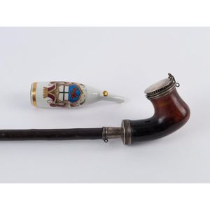 Antique Porcelain Pipe Bowl and German Silver-Mounted Long Pipe ...