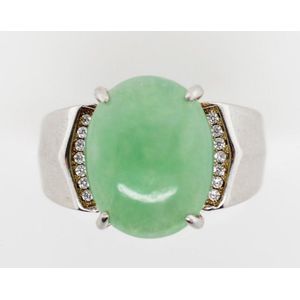 925 Silver Ring with Natural Jade Cabochon, Size S - Rings - Jewellery