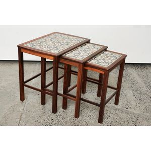 Rosewood Nesting Tables with Bird Tiles - Scandinavian - Other ...