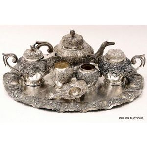 Indonesian Silver Tea Set with Floral Motifs - Zother - Oriental