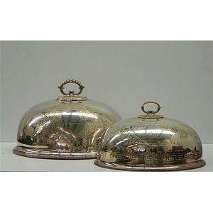 Pair of Large Silver Meat Covers - Zother - Silver Plate