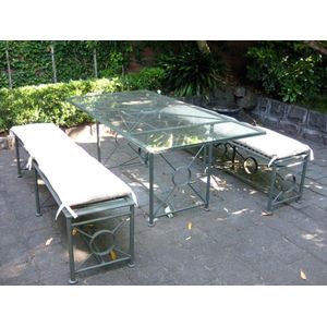 Green Metal and Glass Garden Table Set - Decorative - Garden Furniture ...