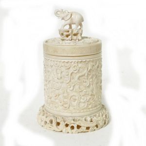 Dragon Ivory Container with Elephant Finial - Ivory - Oriental
