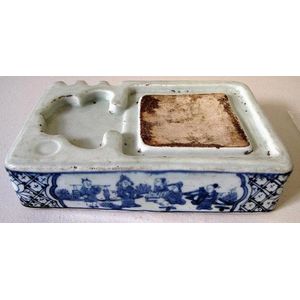 Chinese Blue & White Porcelain Inkstone - 20.5 x 13cm - Zother - Oriental