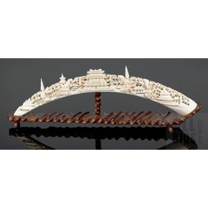 Carved Chinese ivory tusks and ivory tusk bridges - price guide and values