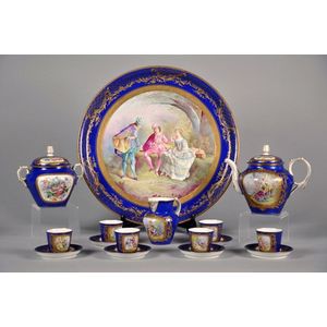Royal Blue Sevres Tea Set on Gold Tray (9 words) - Sevres/Style - Ceramics