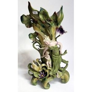 German Bisque Porcelain Vase with Swan and Figures - zOther - German ...