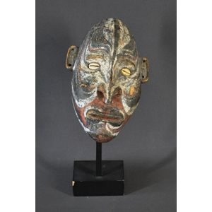 PNG Yam Mask with Shell Eyes and Ochre Decoration - New Guinean - Tribal