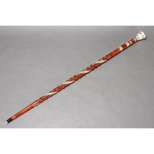 Silver Knop Walking Stick with Embossed Design and Spiral Carving ...
