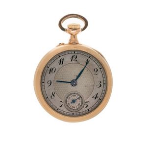 14ct Gold Open Face Pocket Watch with Engine Turned Dial - Watches ...