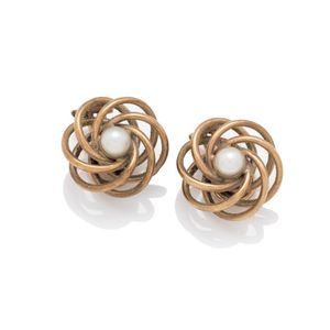 Gold Pearl Clip-On Earrings with Swirl Surround - Earrings - Jewellery