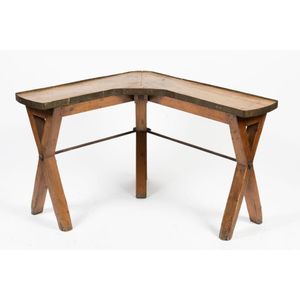 Pine Angled Work Table with Brass Straps and Iron Stretchers - Tables ...