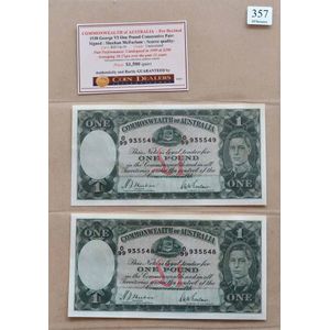 1938 George VI Consecutive Pair One Pound Notes, Uncirculated - Coins ...