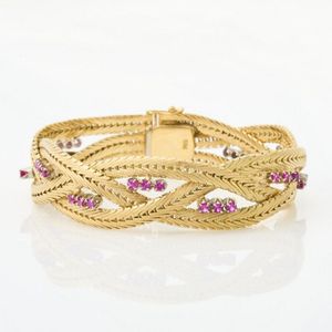 Interwoven Ruby Chain Bracelet in 18ct Yellow Gold - Bracelets/Bangles ...