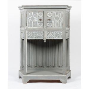 Grey Gothic Credence Cupboard with Linen Fold Carving - Cabinets ...